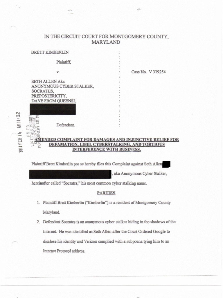 Brett Kimberlin Amended Complaint Against Seth Ocr | PDF | Defamation ...