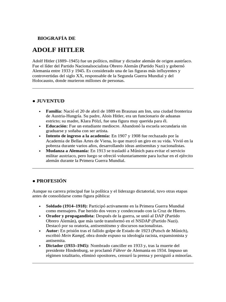 ? Biografía de Hitler | PDF | Alemania nazi | Adolf Hitler