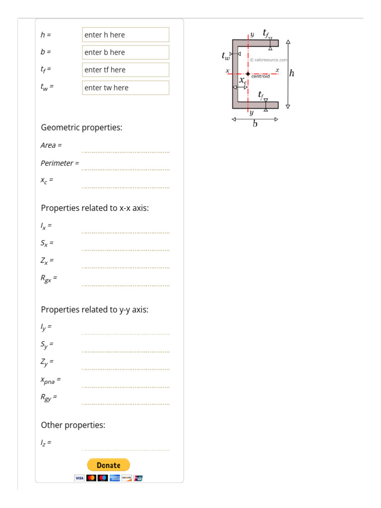 Channel (U) Section Properties - Calcresource-2 | PDF | Bending ...