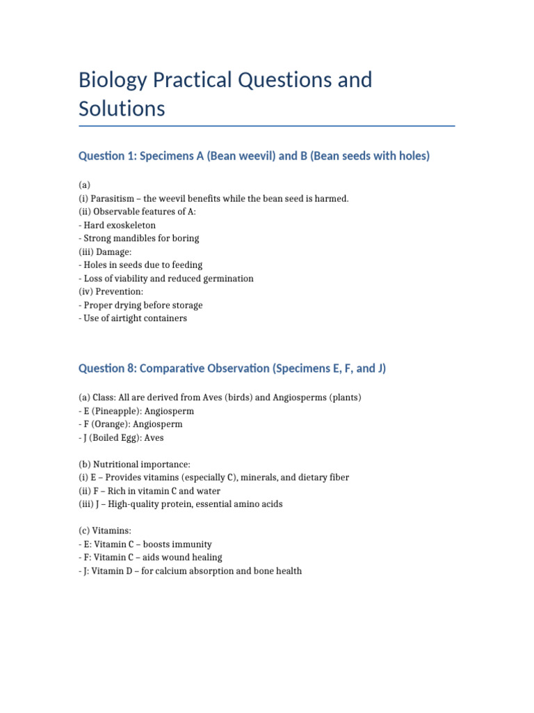 Biology Practical Questions & Answers | PDF | Vitamin | Seed