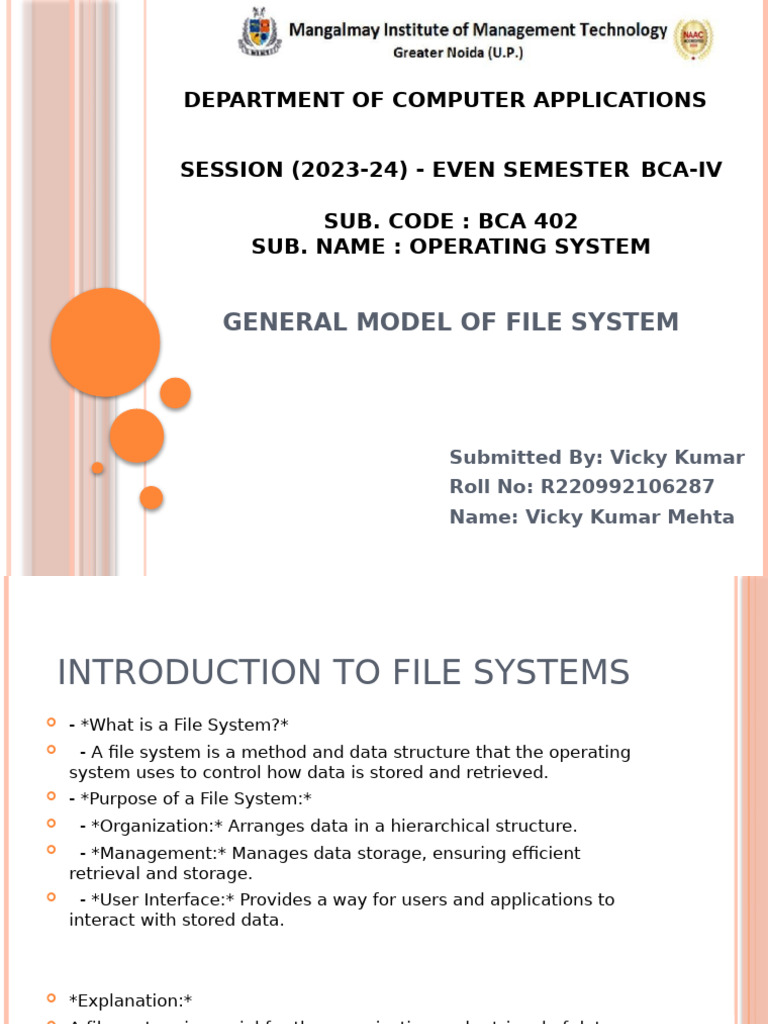 Operating System Presentation | PDF | File System | Computer File