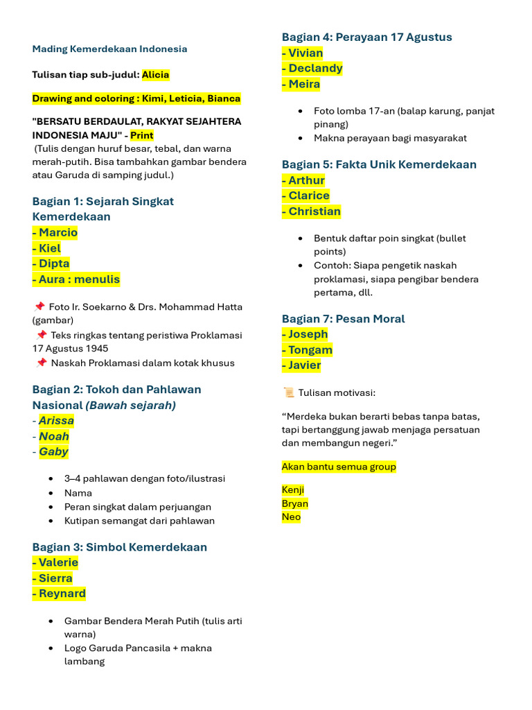 Pembagian Tugas Mading 17 Agustus | PDF