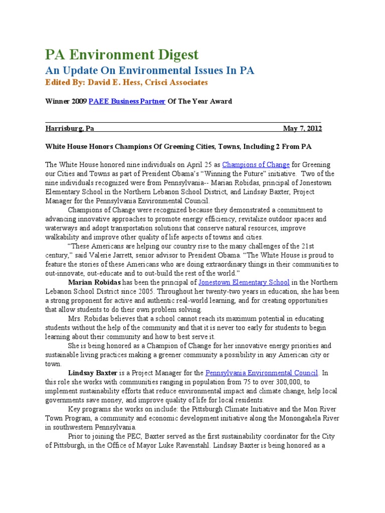 Pa Environment Digest May 7, 2012 | PDF | Stormwater | Green Infrastructure