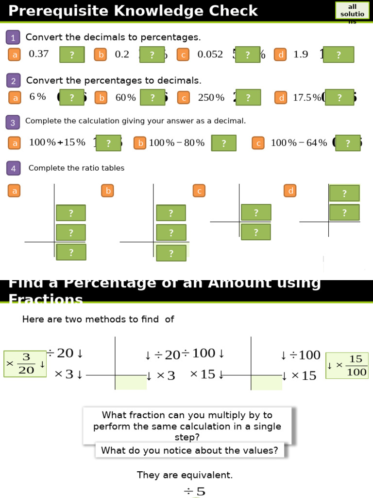 Percentages With Fractional and Decimal Multipliers - Lesson | PDF ...