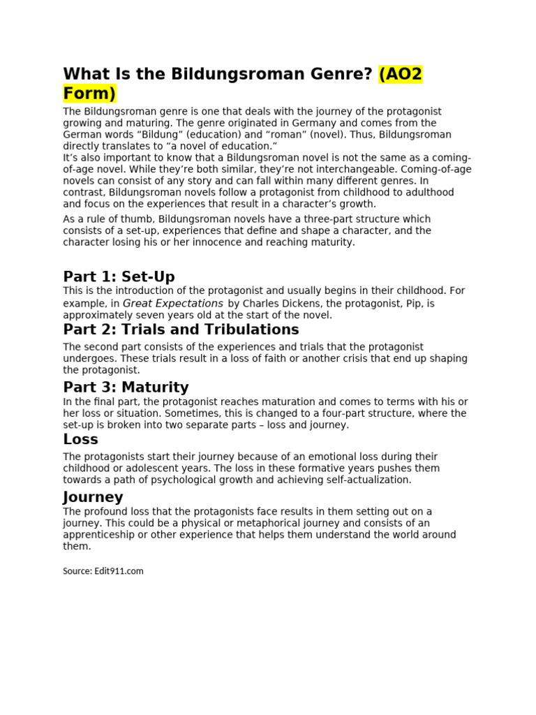 Understanding the Bildungsroman Genre | PDF
