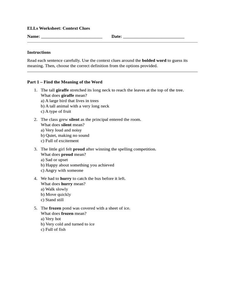 ELLs Worksheet | PDF
