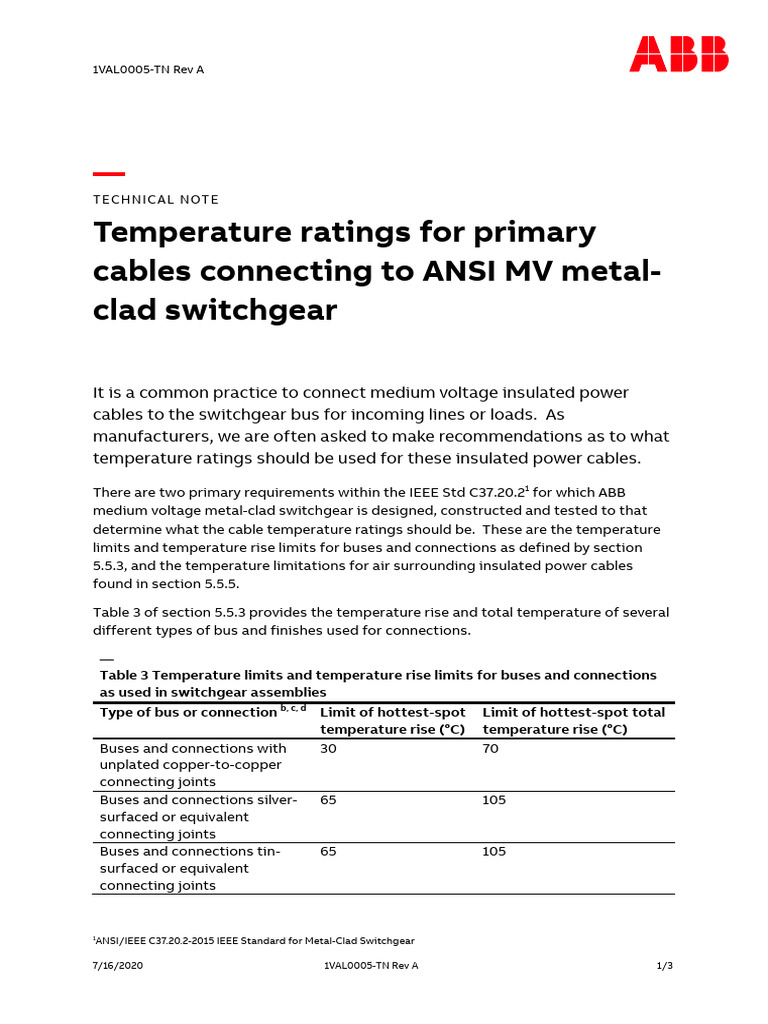 Cable Temperature Ratings for MV Switchgear | PDF | Electric Power ...