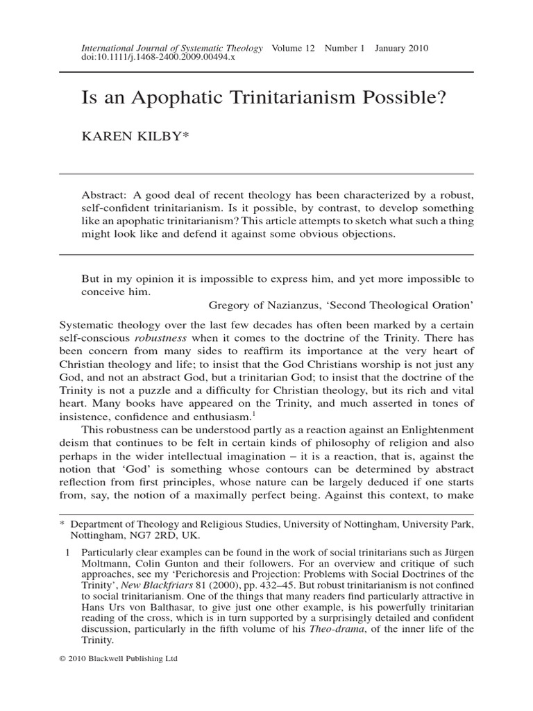 Is An Apophatic Trinitarianism Possible | PDF | Trinity | Theology