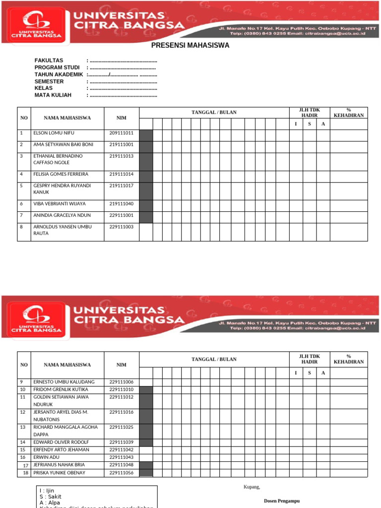 Daftar Hadir Uts | PDF