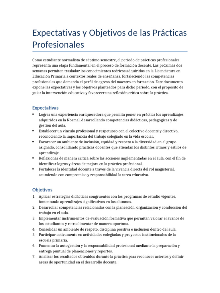 Expectativas y Objetivos en Prácticas Docentes | PDF | Maestros ...