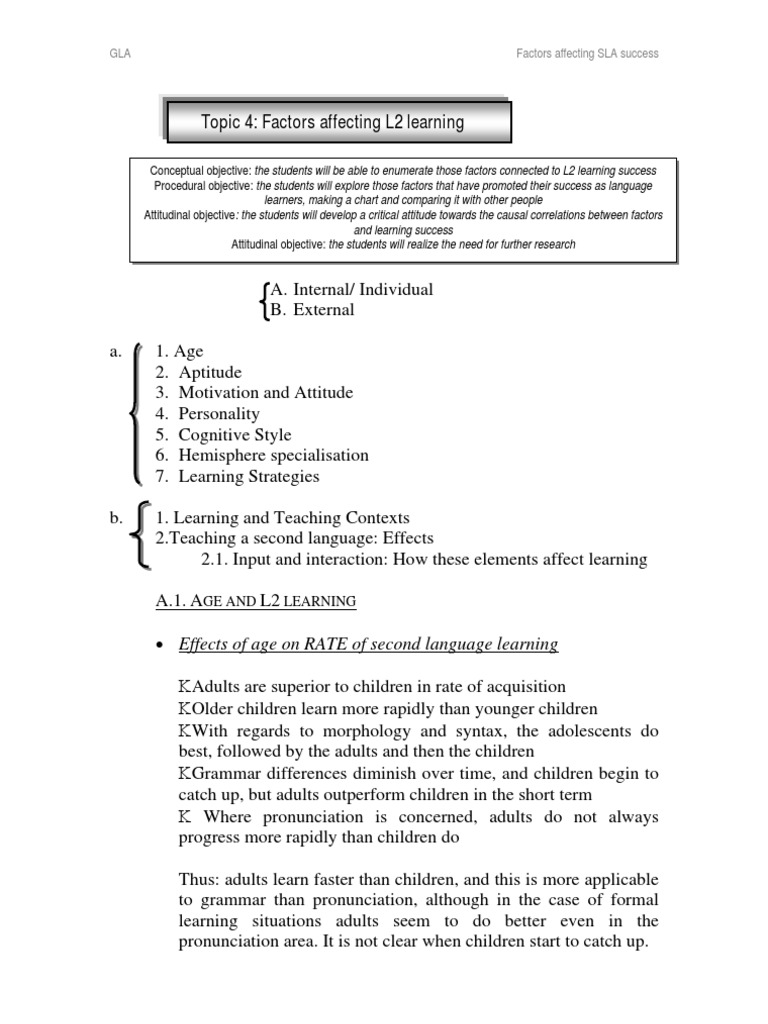 Factors Influencing L2 Learning Success | PDF | Second Language ...