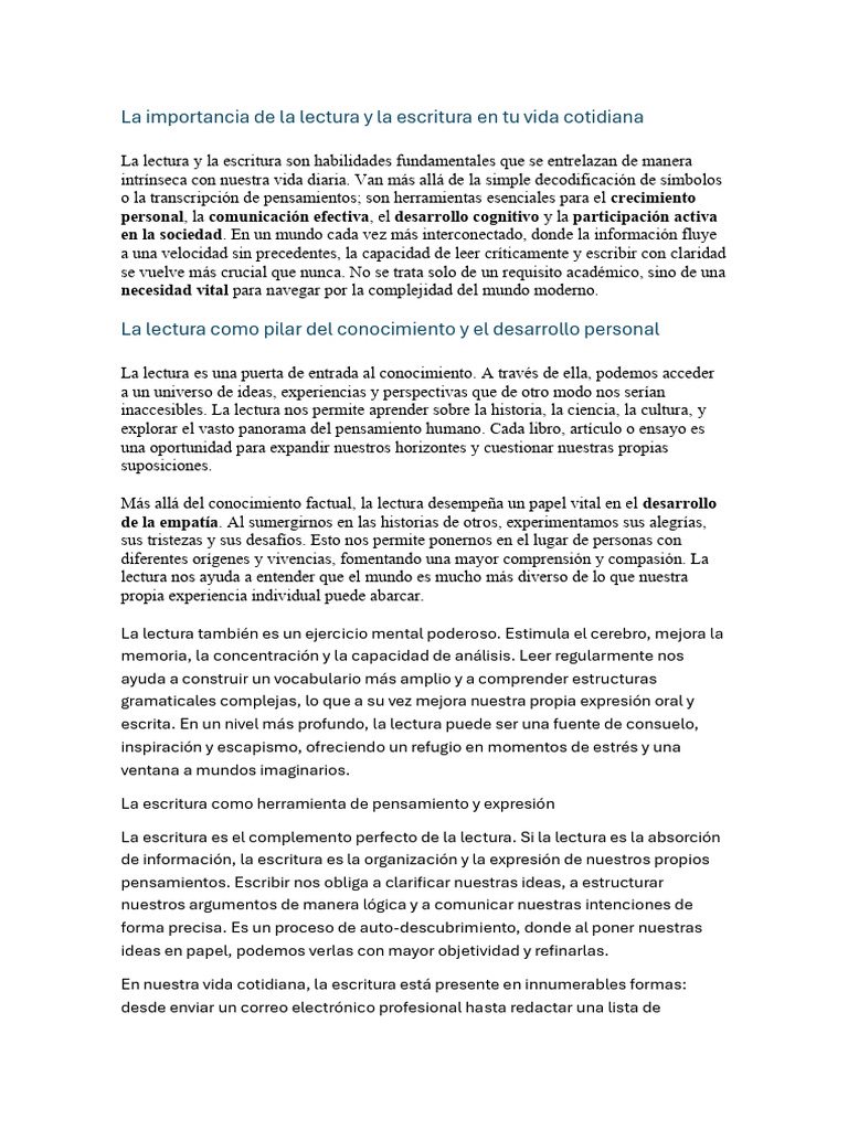 La Importancia de La Lectura y La Escritura en Tu Vida Cotidiana - 2 ...