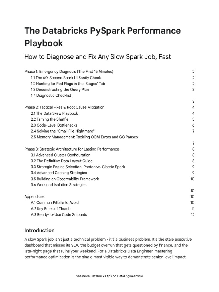 The Databricks PySpark Performance Playbook-1 | PDF | Computing | Data ...