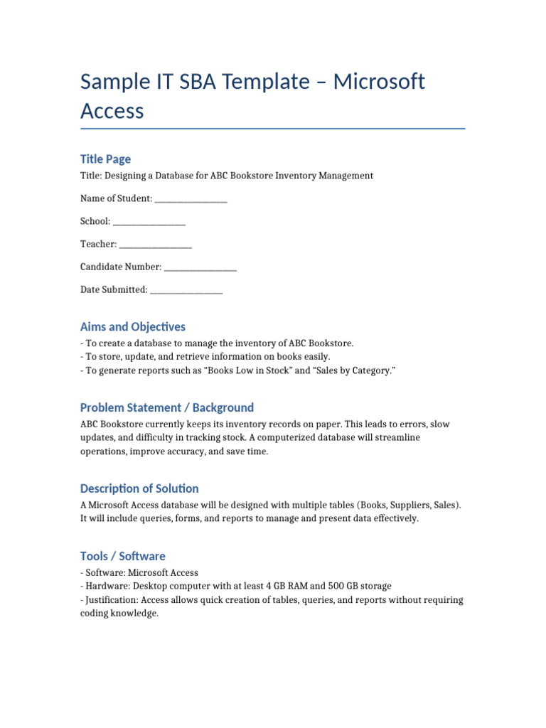 Sample IT SBA Template | PDF | Databases | Microsoft Access