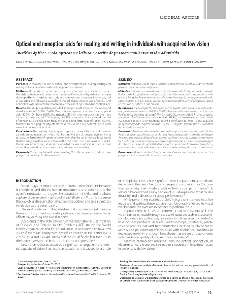 Optical and Nonoptical Aids For Reading and Writin | PDF | Visual ...