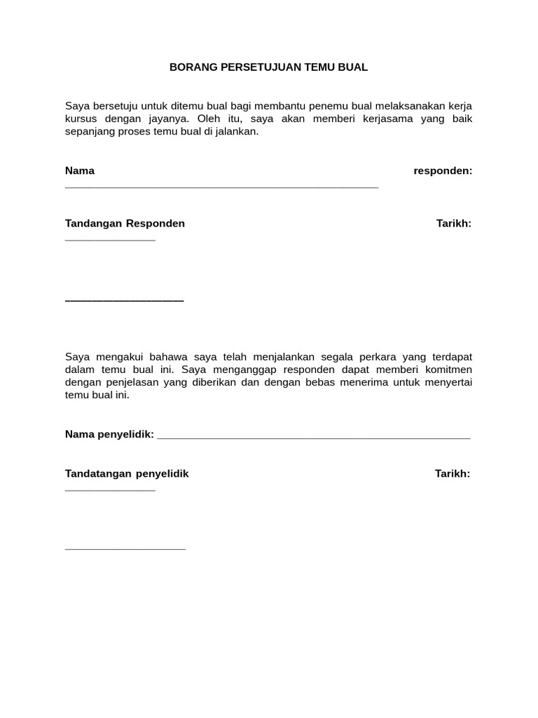 Borang Persetujuan Temu Bual | PDF