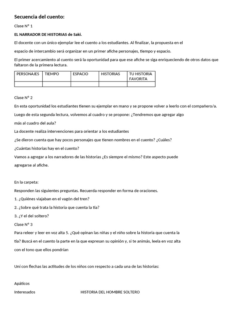 Secuencia Del Cuento SAKI | PDF | Adverbio | Adjetivo