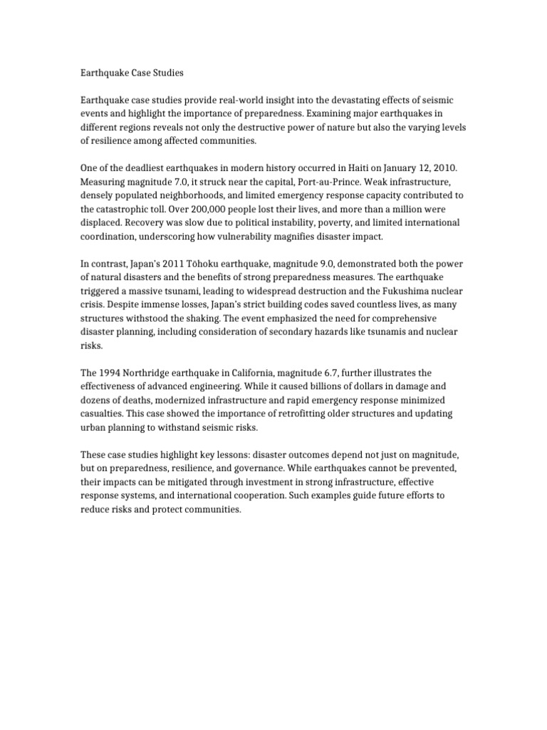 Insights from Earthquake Case Studies | PDF