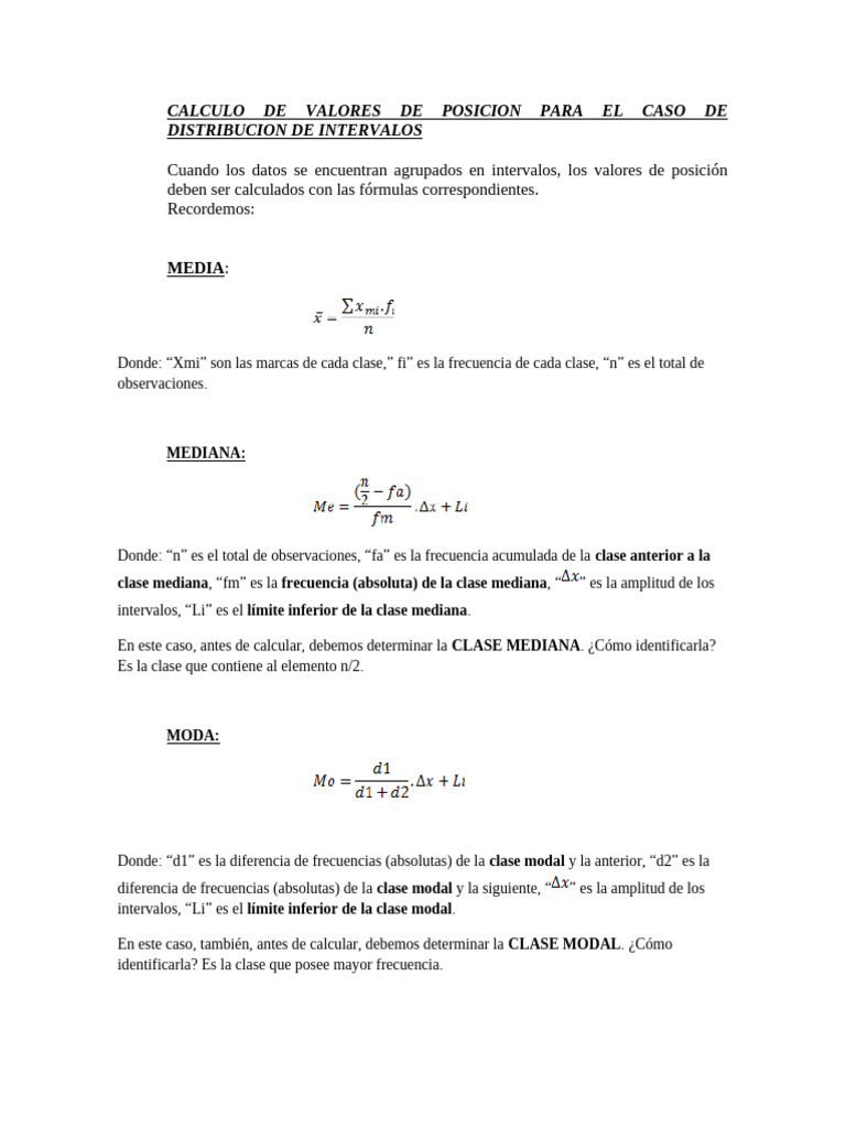 Calculo de Valores de Posicion para El Caso de Distribucion de ...