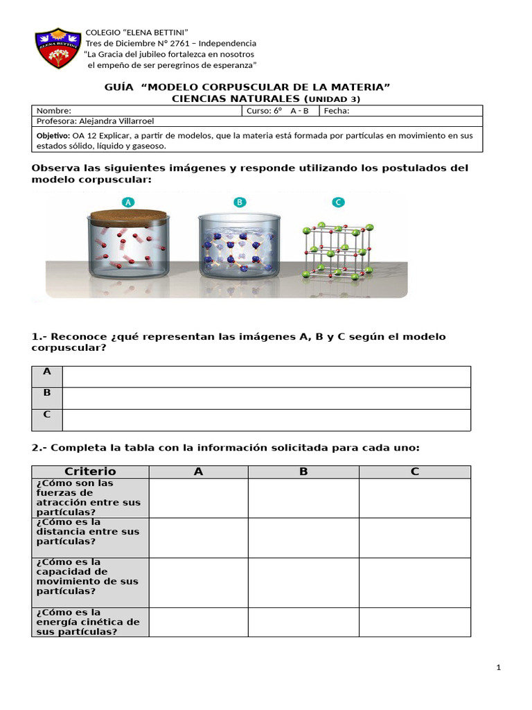 6° Guia Modelo Corpuscular de La Materia | PDF | Importar | Gases