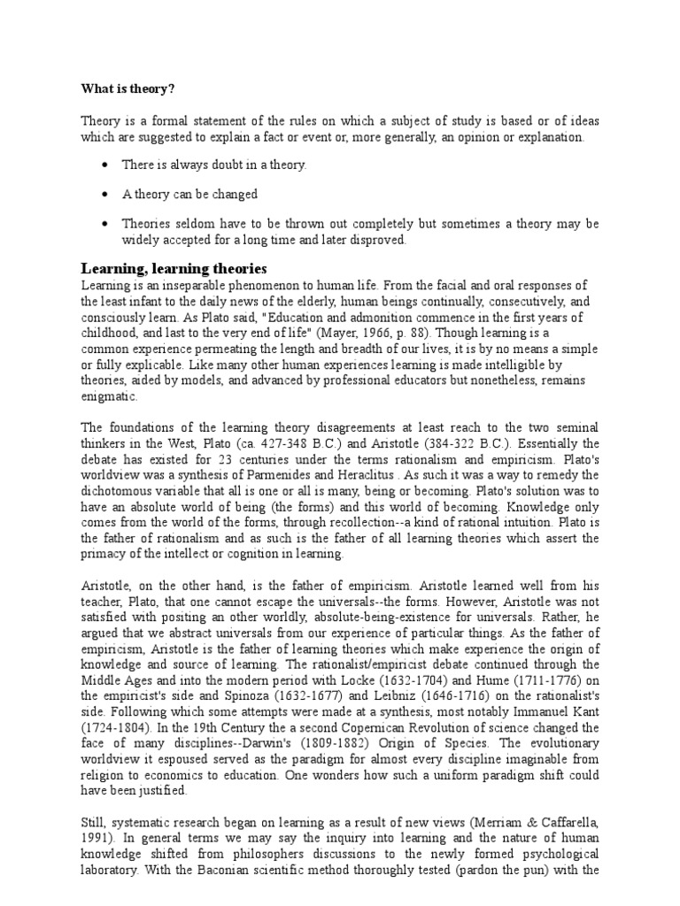 Learning, Learning Theories: What Is Theory? | PDF | Behaviorism ...