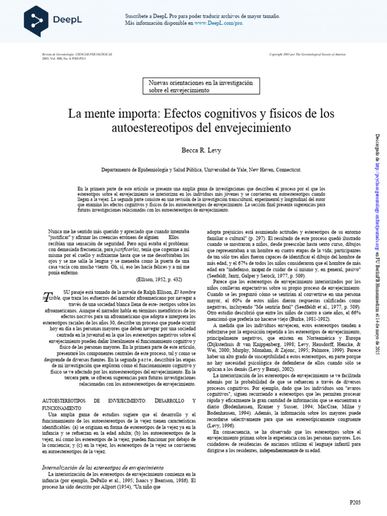 Cognitive and Physical Effects of Aging Self-Stereotypes - Rebecca Levy Es | PDF | Vejez ...