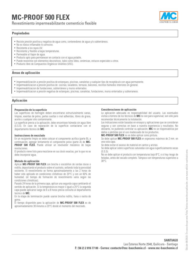 Instrucciones MC-PROOF 500 FLEX | PDF | Agua | Revestimiento