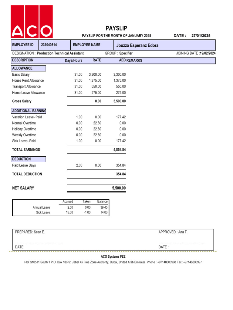 Payslip For The Month of January 2025 | PDF | Sick Leave | Salary