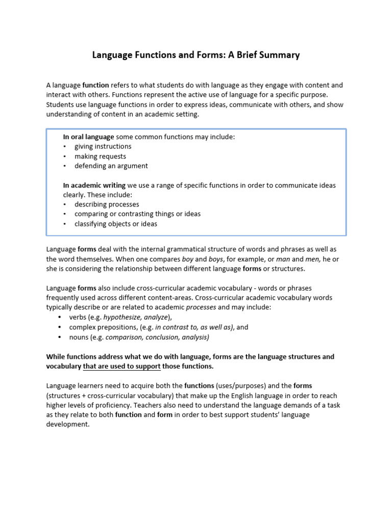 Language Functions and Forms Overview | PDF | Verb | Adverb