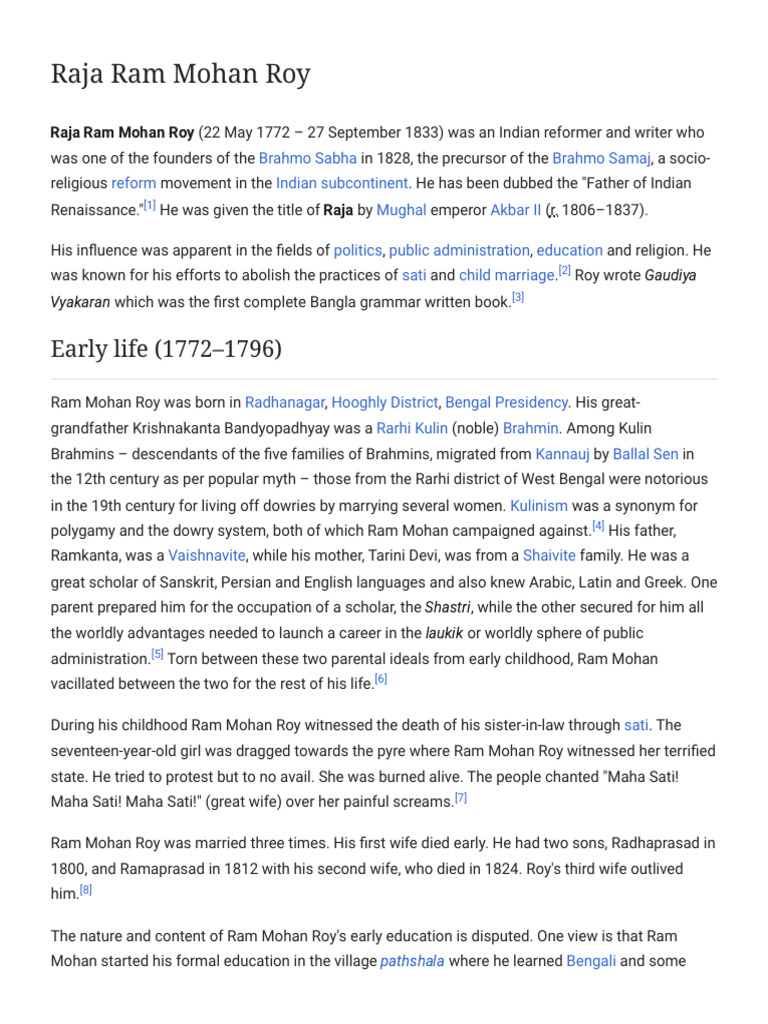 Raja Ram Mohan Roy - Wikipedia | PDF