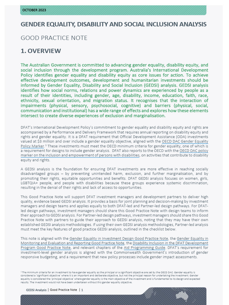 GEDSI Analysis Good Practice Note | PDF | Intersectionality | Disability