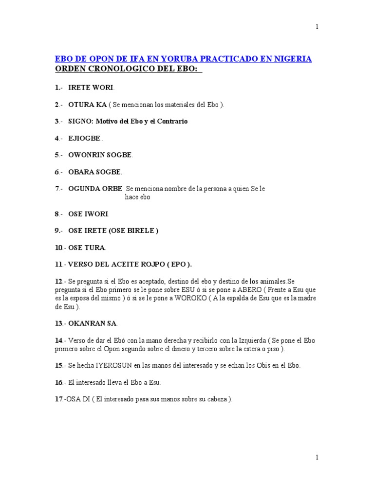 Ebo de Opon de Ifa en Yoruba Practicado en Nigeria | PDF | Religión ...