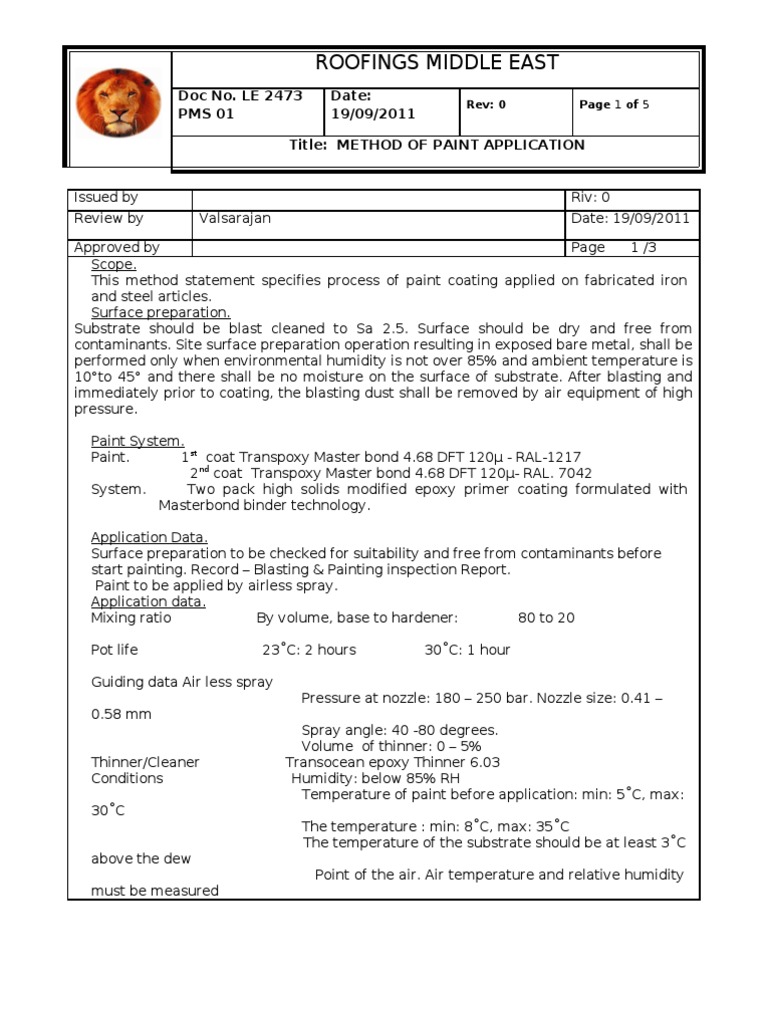 Paint Method Statement LE 2473 01 | PDF | Paint | Relative Humidity