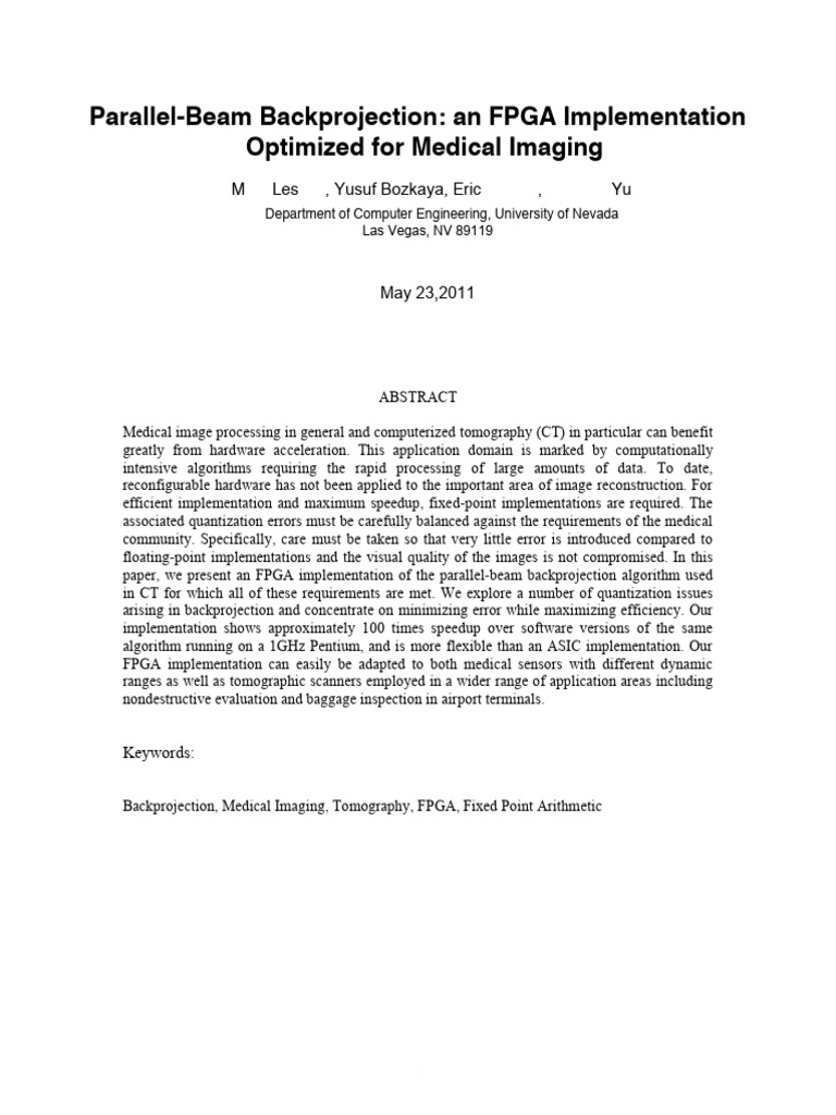 Parallel Beam Backprojection An FPGA Implementation Optimized For ...
