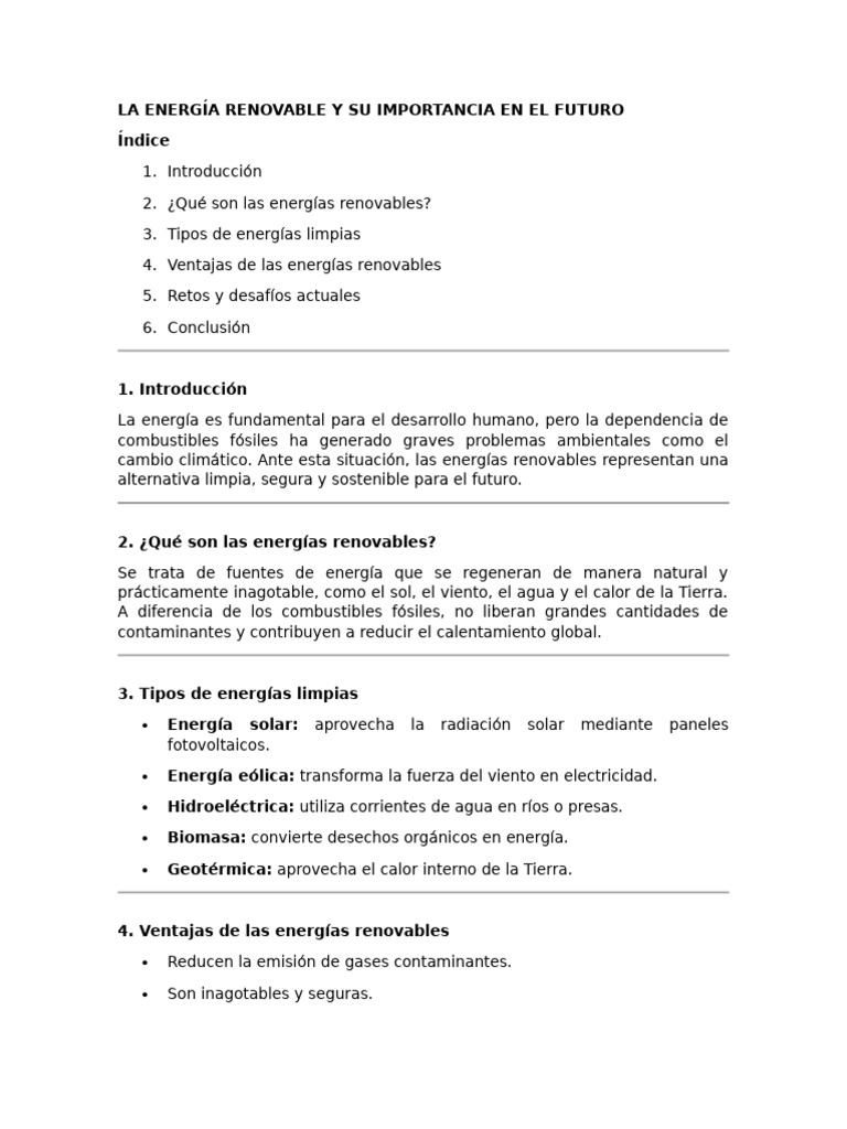 La Energía Renovable y Su Importancia en El Futuro | PDF