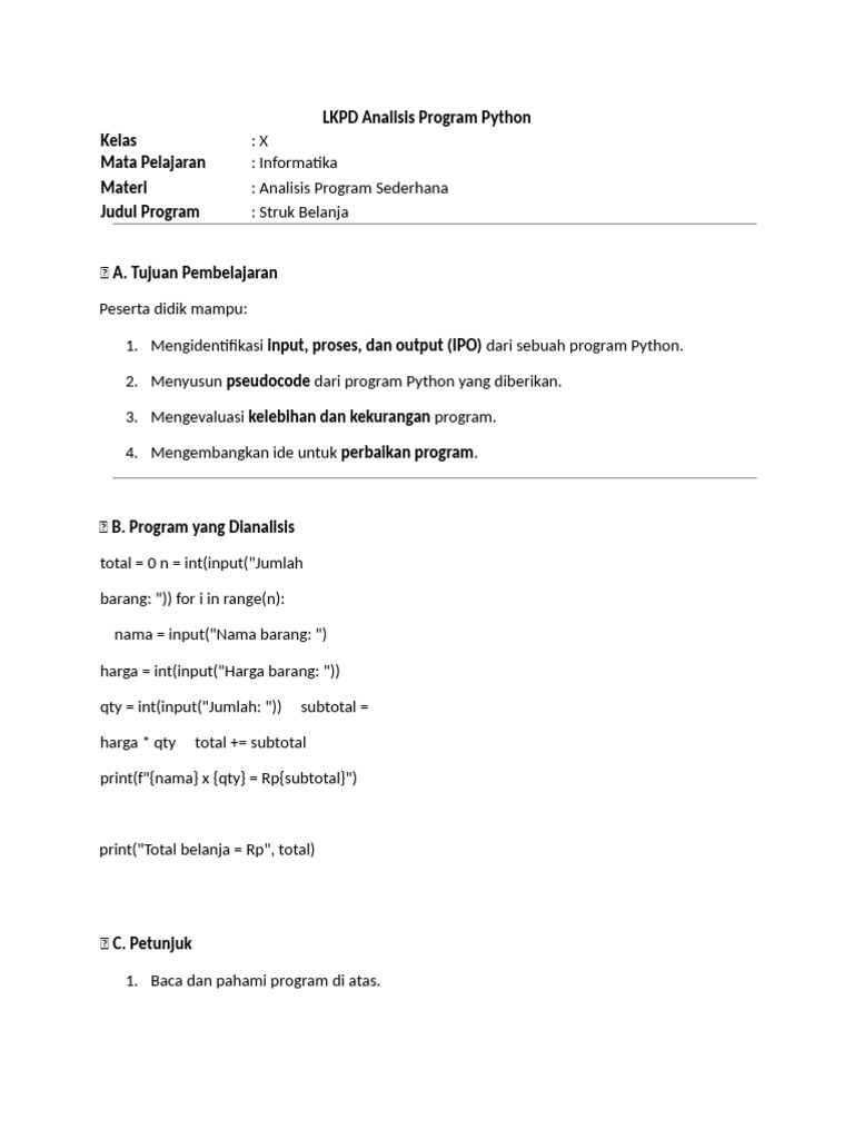 LKPD Analisis Program Python | PDF
