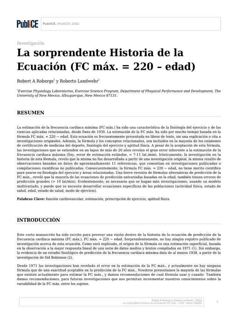 Historia y errores de la fórmula FC máx. | PDF | Ritmo cardiaco ...