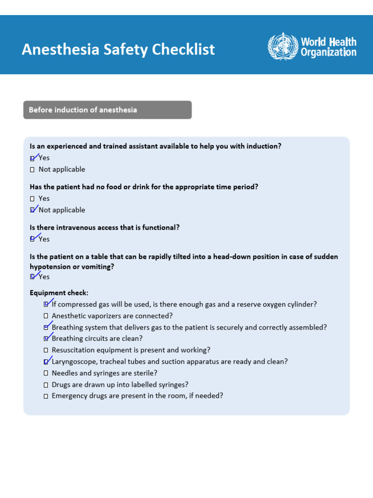 Anesthesia Safety Checklist Overview | PDF | Anesthesia | Surgery