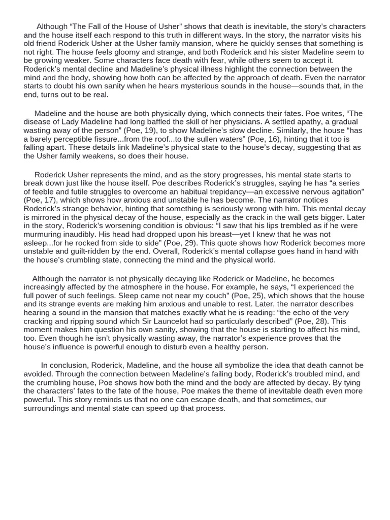 The Fall of The House of Usher, Literary Analysis | PDF | Psychology