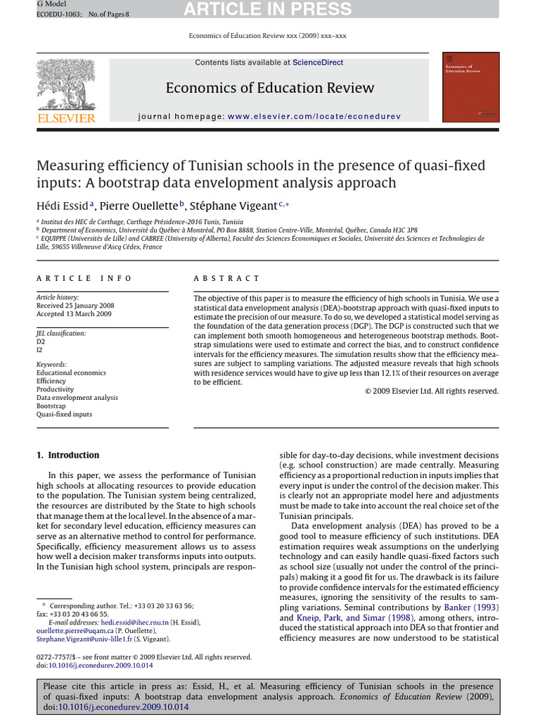 Essid Et Al - Measuring Efficiency of Tunisian Schools in the Presence ...