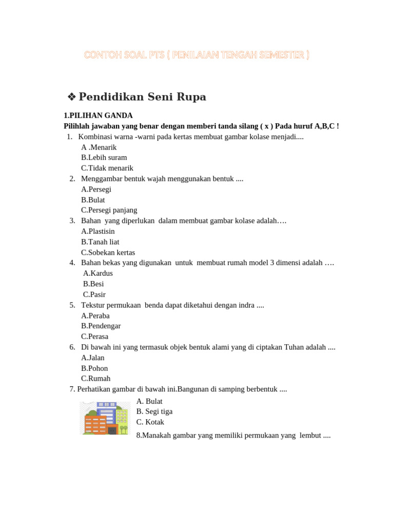 Contoh Soal Pts Kls 1 Semester 2 | PDF