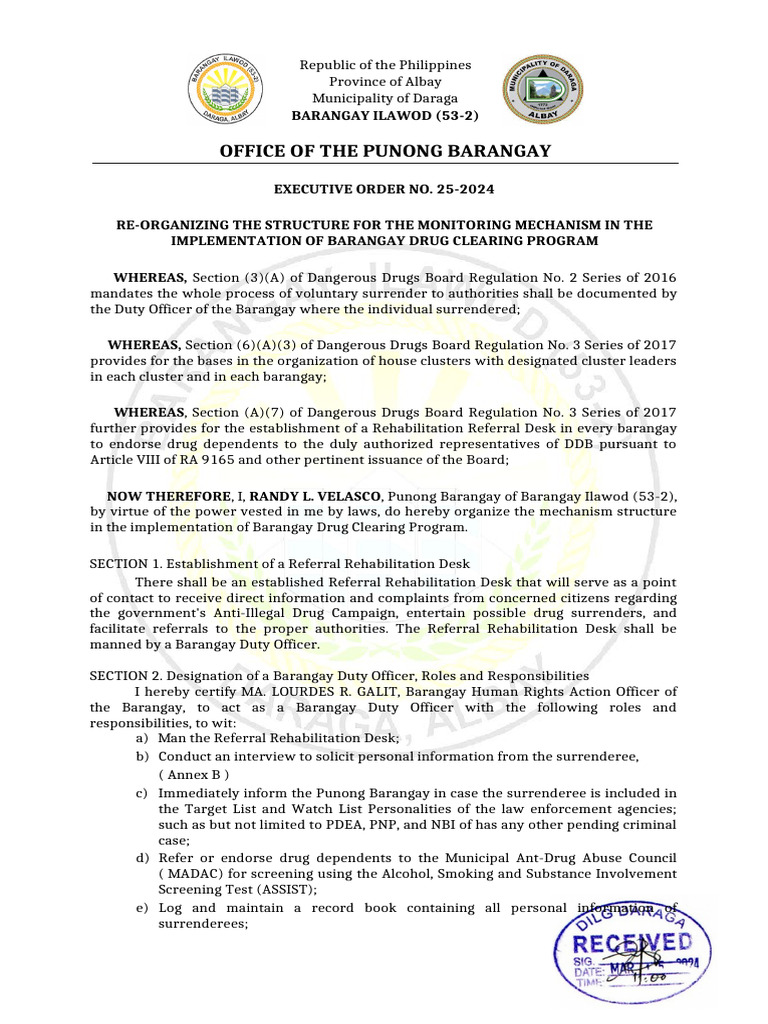 Barangay Drug Clearing Program Order | PDF | Social Aspects Of ...