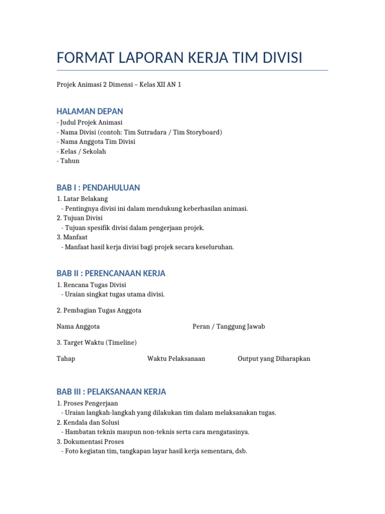 Contoh Format Laporan Projek | PDF