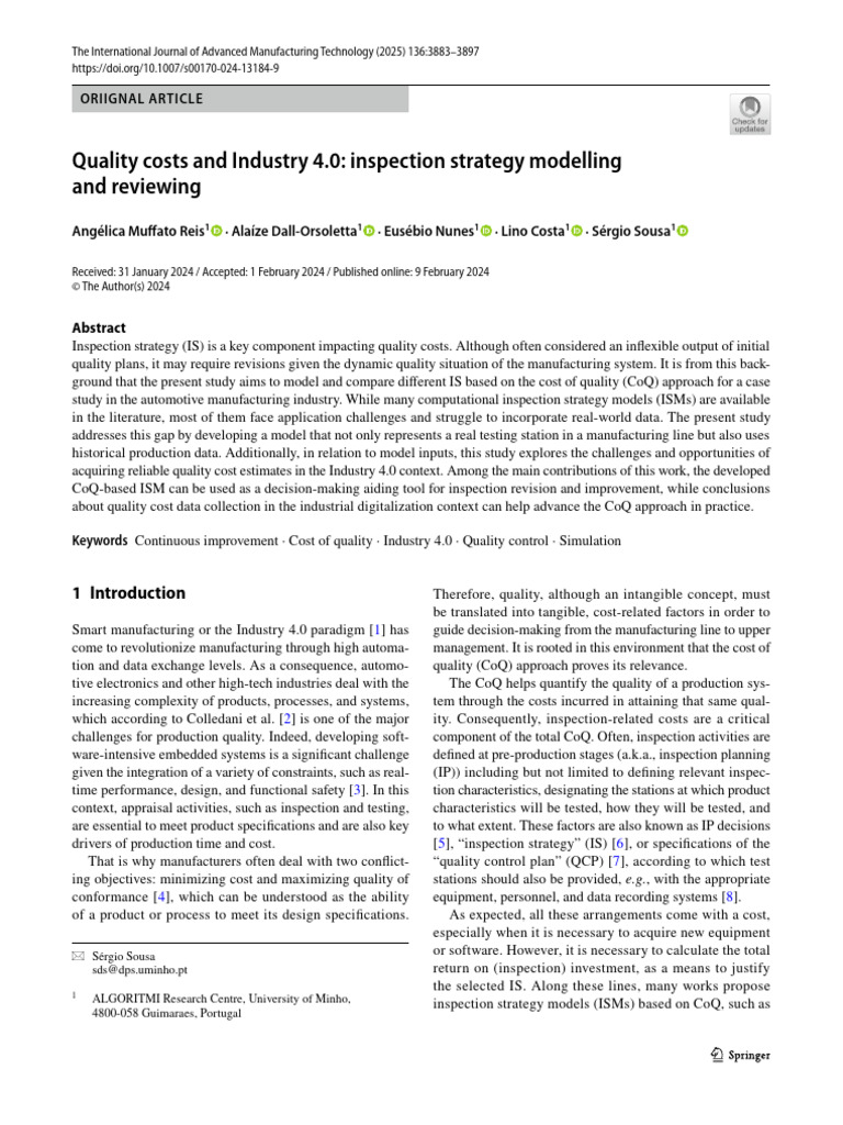 Quality Costs and Industry 4.0 - Inspection Strategy Modelling and Reviewing | PDF ...