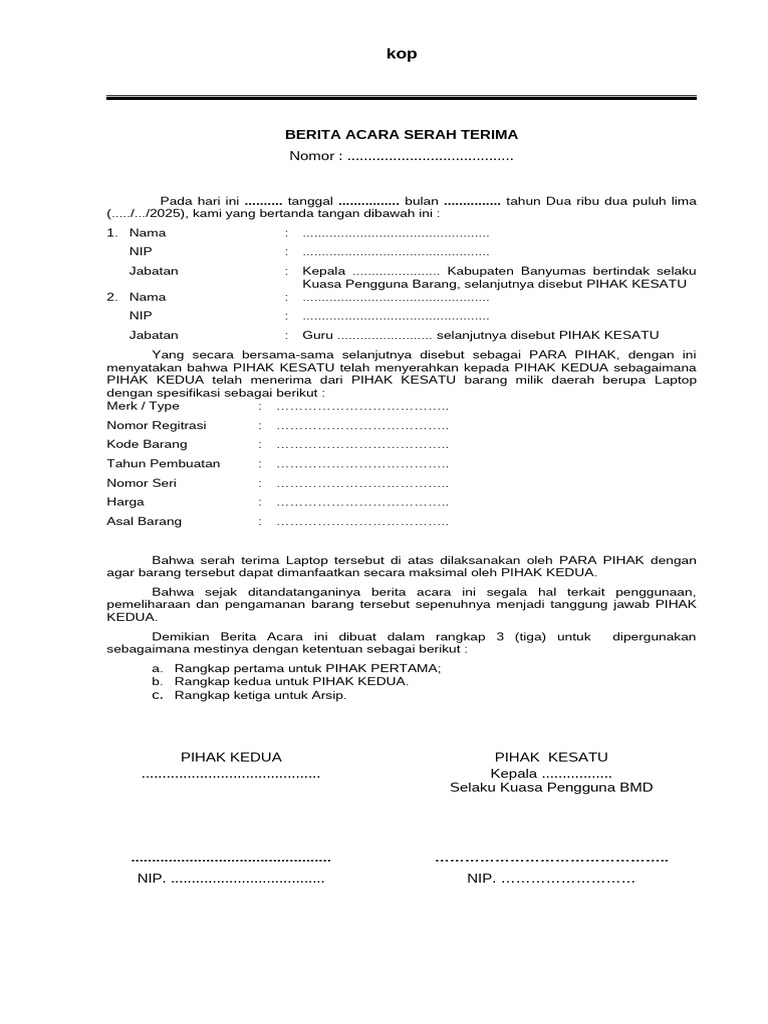 Contoh Bast Dan Pakta Integritas Penggunaan Barang | PDF