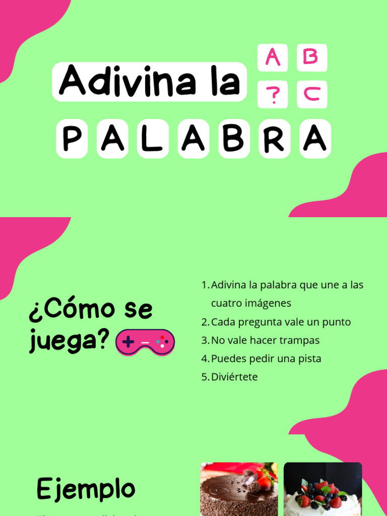 Presentación Juego Adivina La Palabra Divertido Verde Rosa | PDF