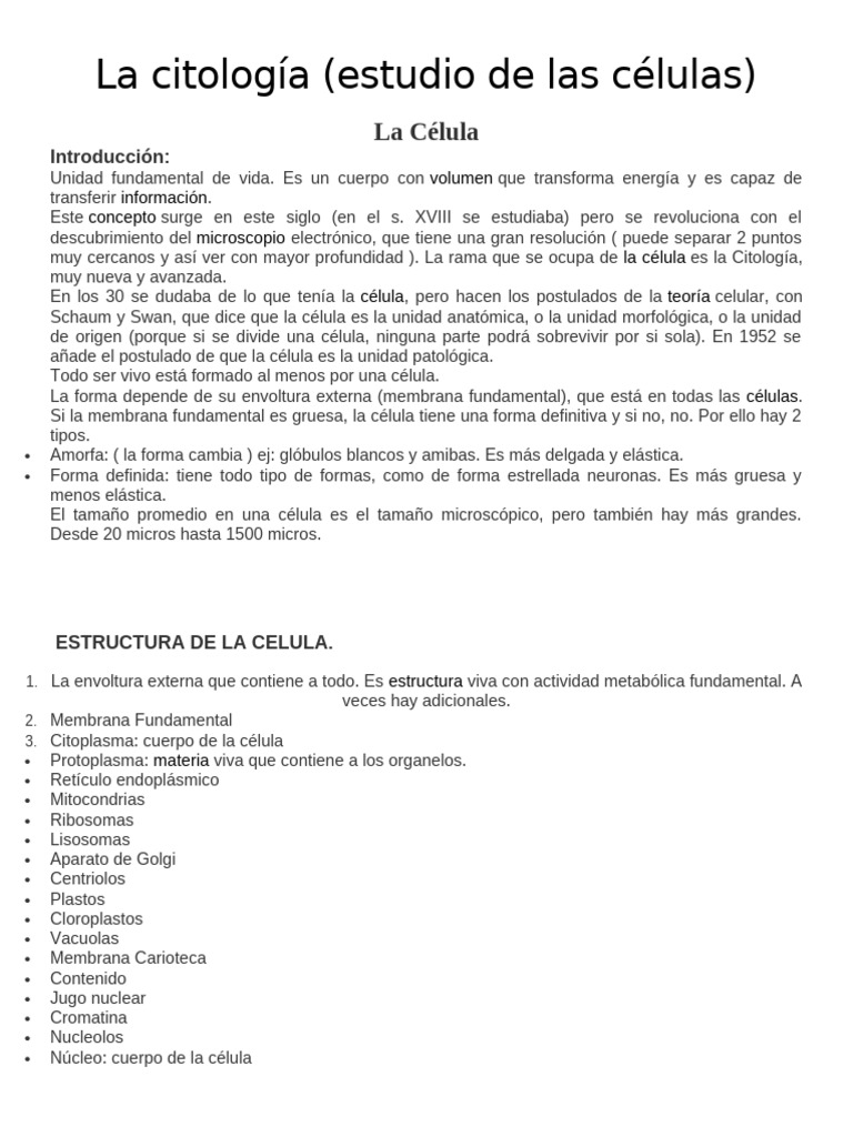 CITOLOGÍA | PDF | Biología Celular) | Nucleo celular