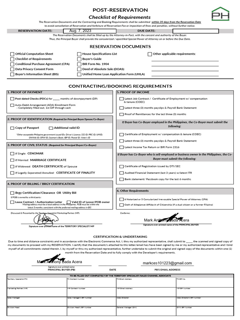 Comprehensive Home Purchase Requirements | PDF | Identity Document | Sales
