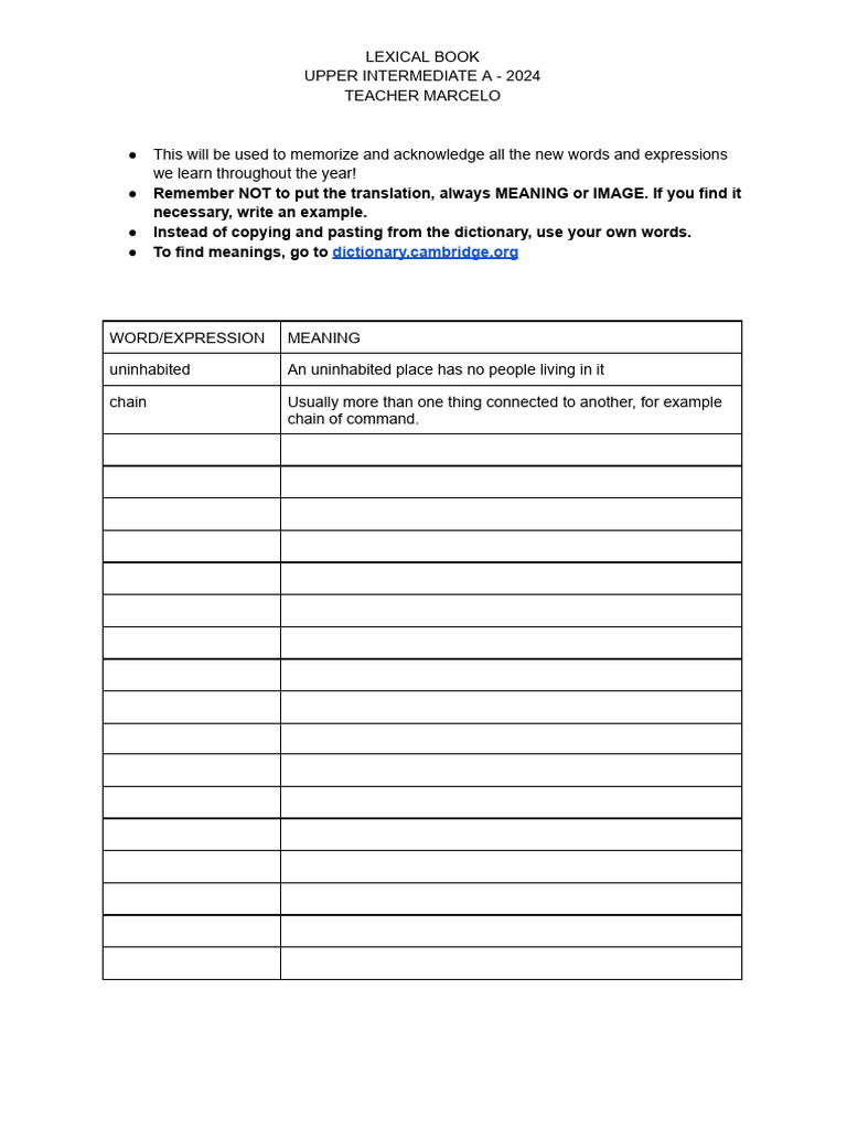 Template Lexical Book | PDF