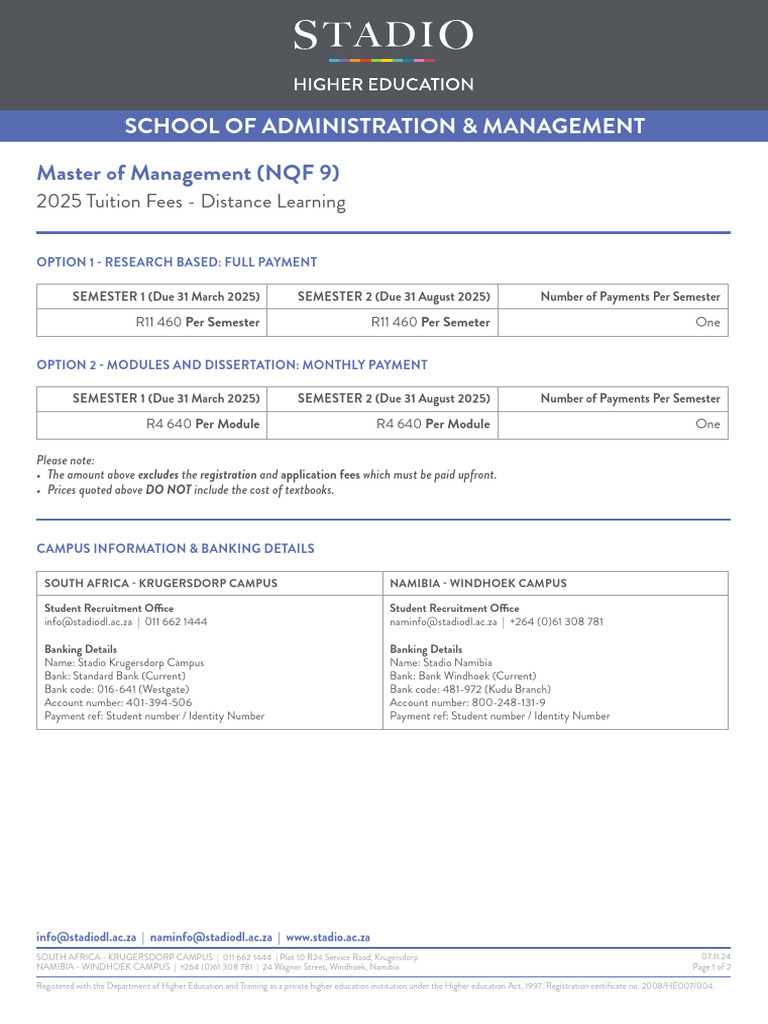 Stadio Namibia Courses and Fees 2025 | PDF | Higher Education ...
